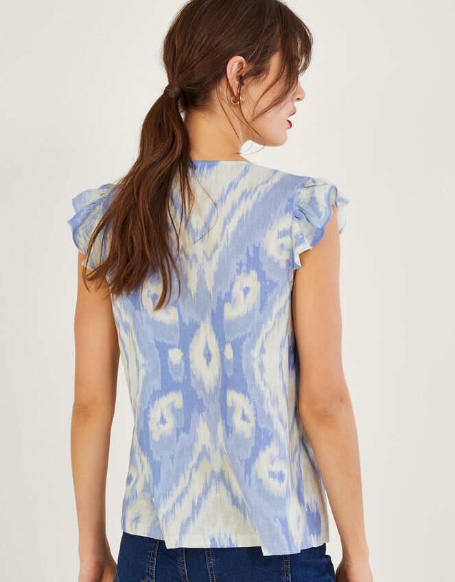 Peggy Ikat Tank Top in Linen Blend Blue