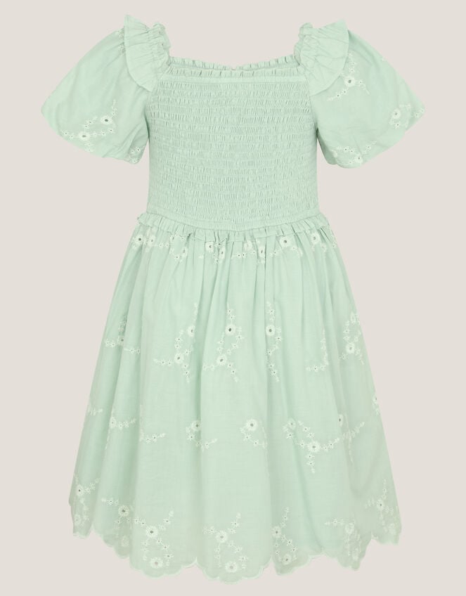 Embroidered Puff Sleeve Smocked Dress Green | Girls' Dresses | Monsoon US.
