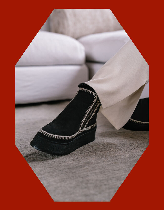 Laidback London Setsu Platform Suede Ankle Boots Black