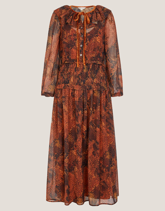 Synthia Snake Print Smocked Midi Dress Yellow | Day Dresses | Monsoon US.