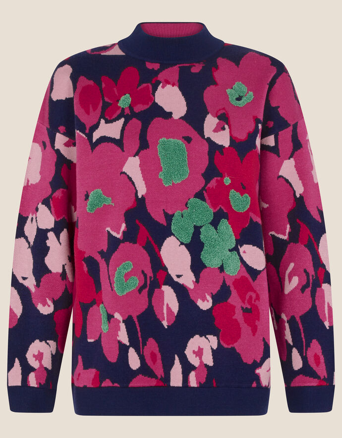 Abstract Flower Jacquard Jumper Red