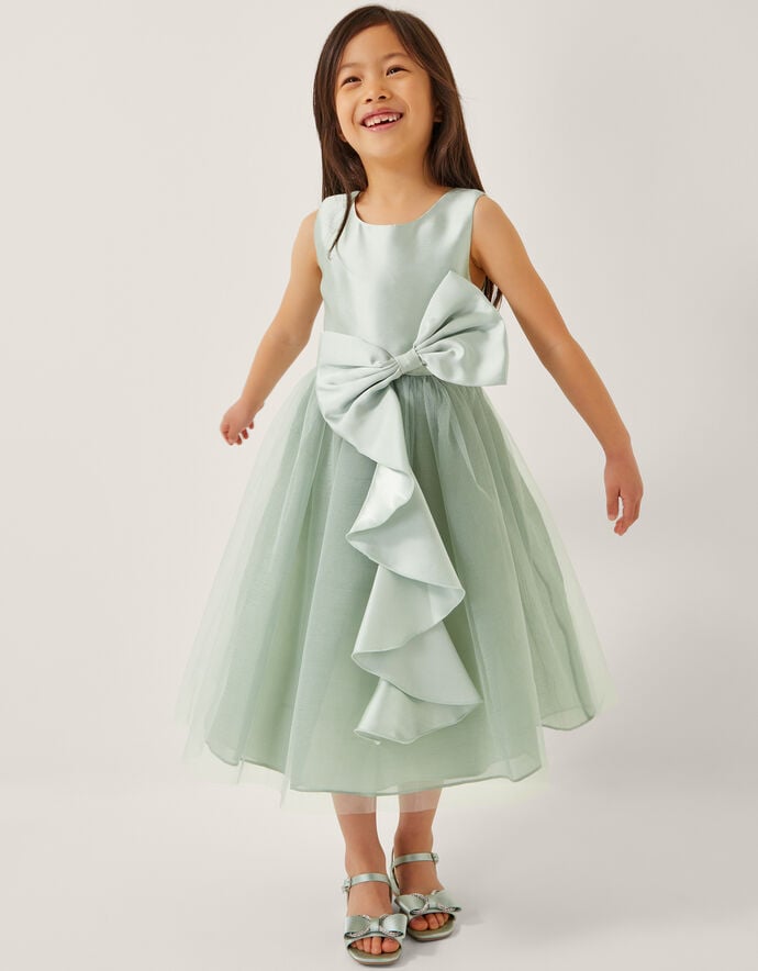 Waterfall Bow Tulle Dress Green | Girls' Dresses | Monsoon Global.