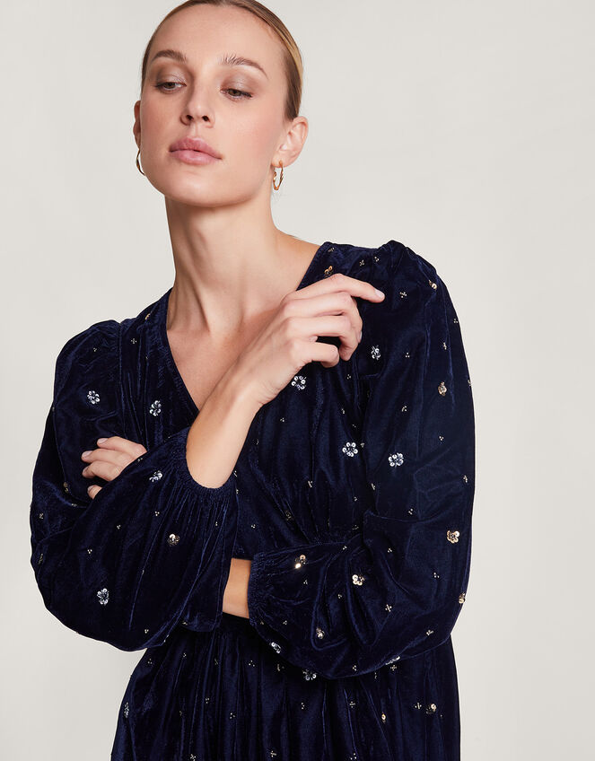 Dakota Embellished Velvet Dress Blue