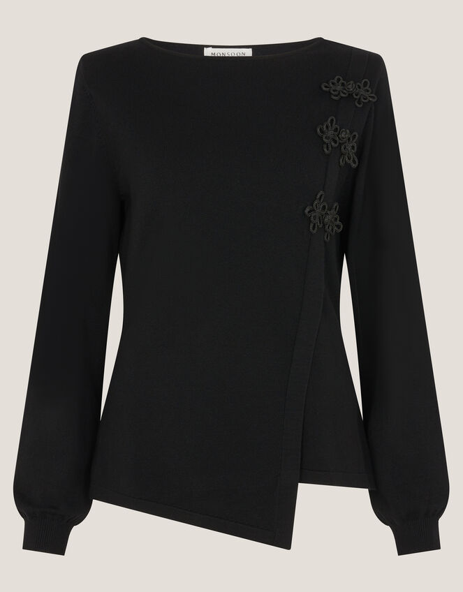 Sofia Asymmetrical Button Jumper Black | Jumpers | Monsoon Global.