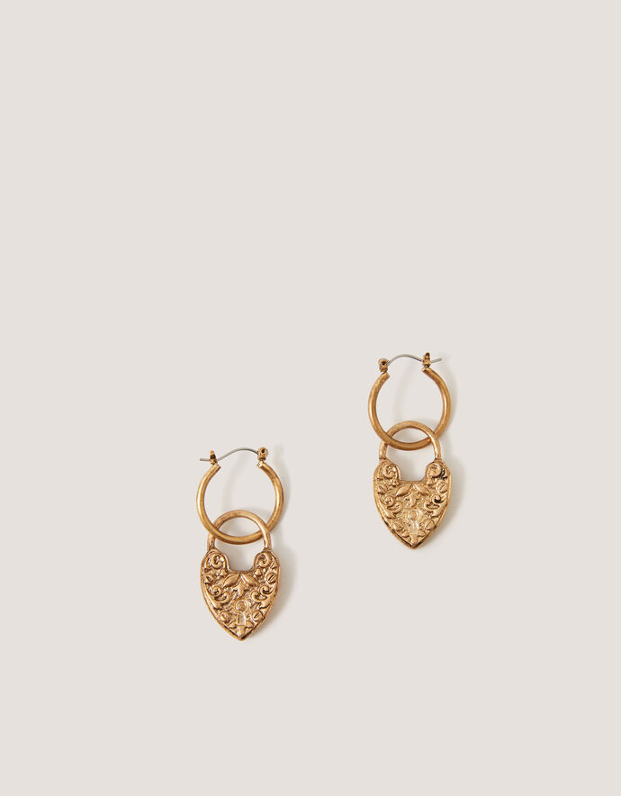 Heart Padlock Drop Hoop Earrings | Earrings | Monsoon US.