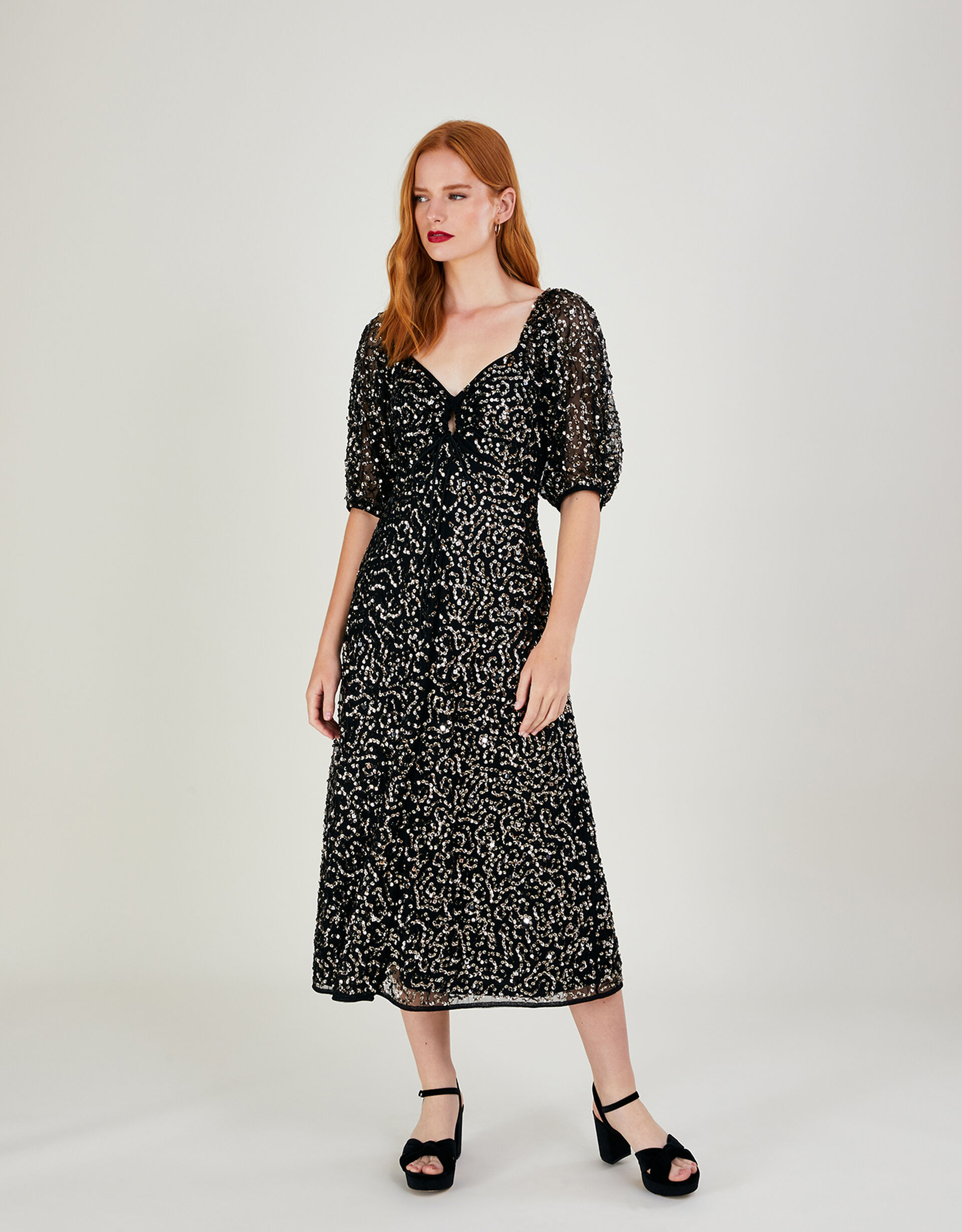 Keely Sequin Midi Dress Black