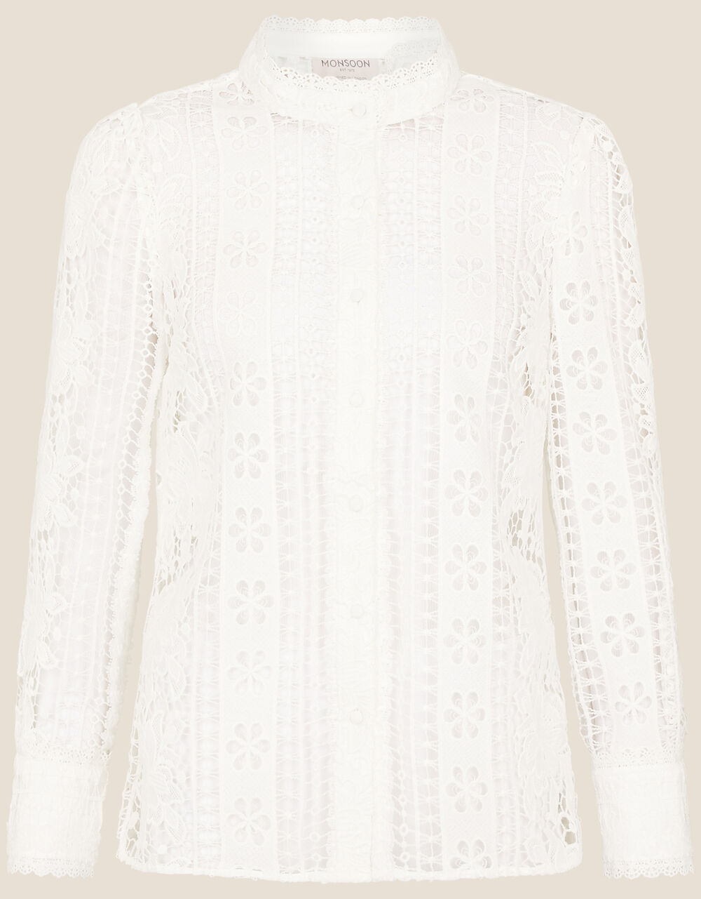 Tracey High Neck Lace Blouse Ivory | Blouses & Shirts | Monsoon US.