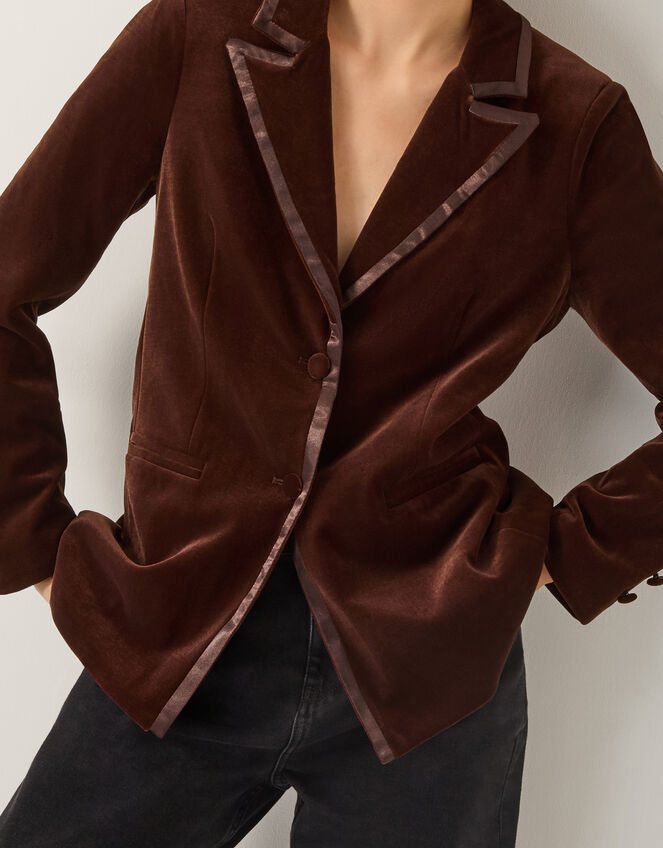 Mila Single Breasted Velvet Blazer Copper | Women's Jackets | Monsoon ...