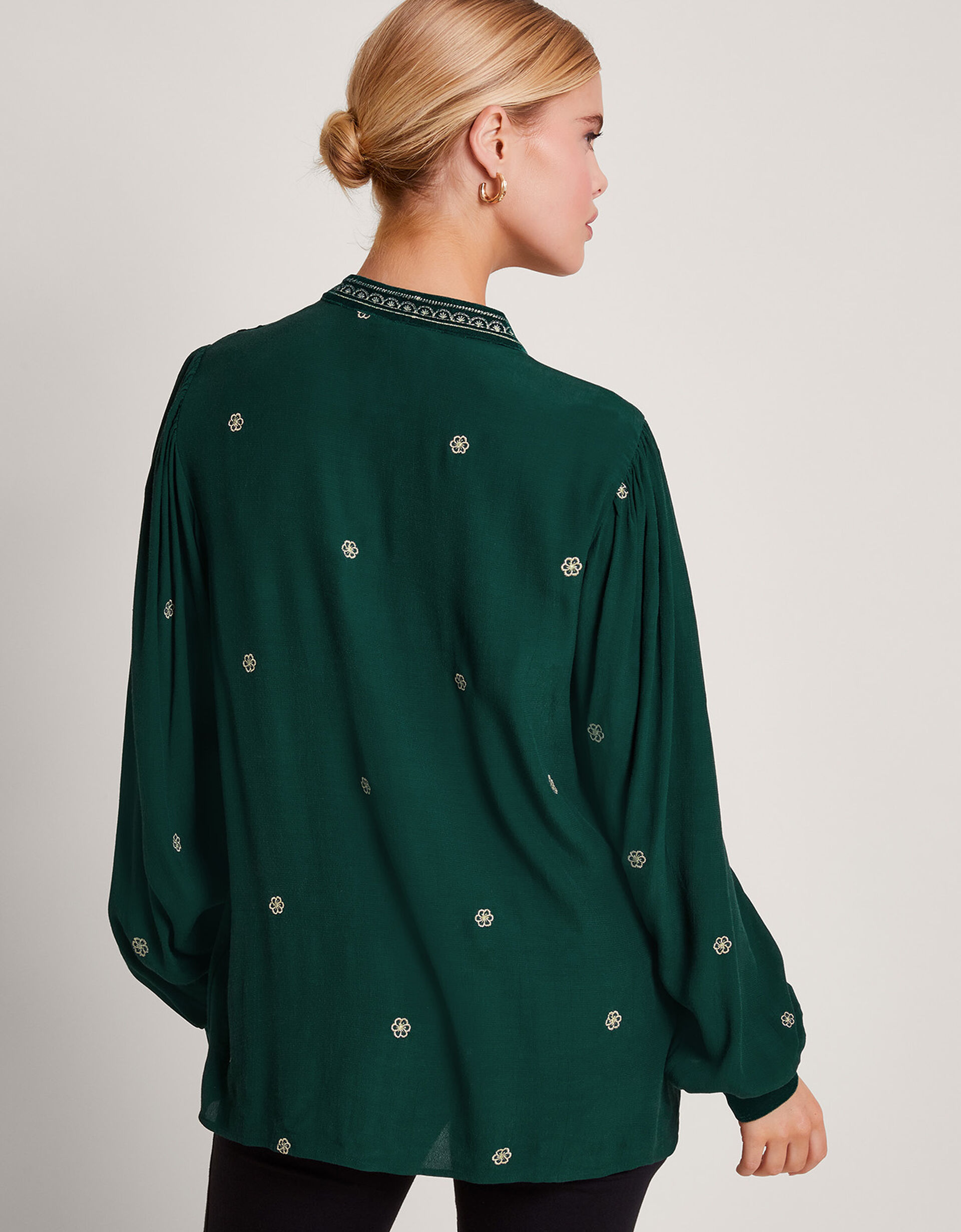 Posie Paisley Embroidered Blouse Green