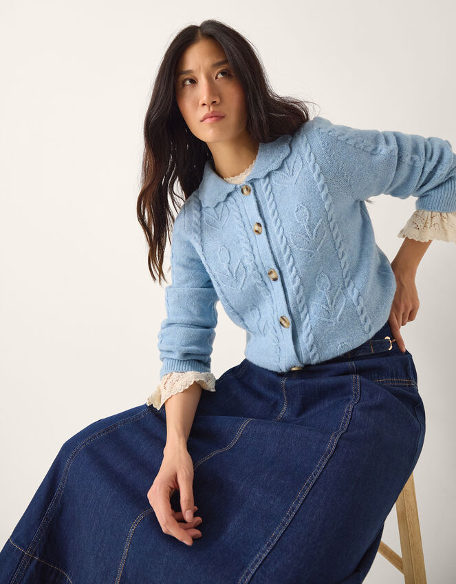 Kat Floral Cable Knit Cardigan Blue | Cardigans | Monsoon Global.