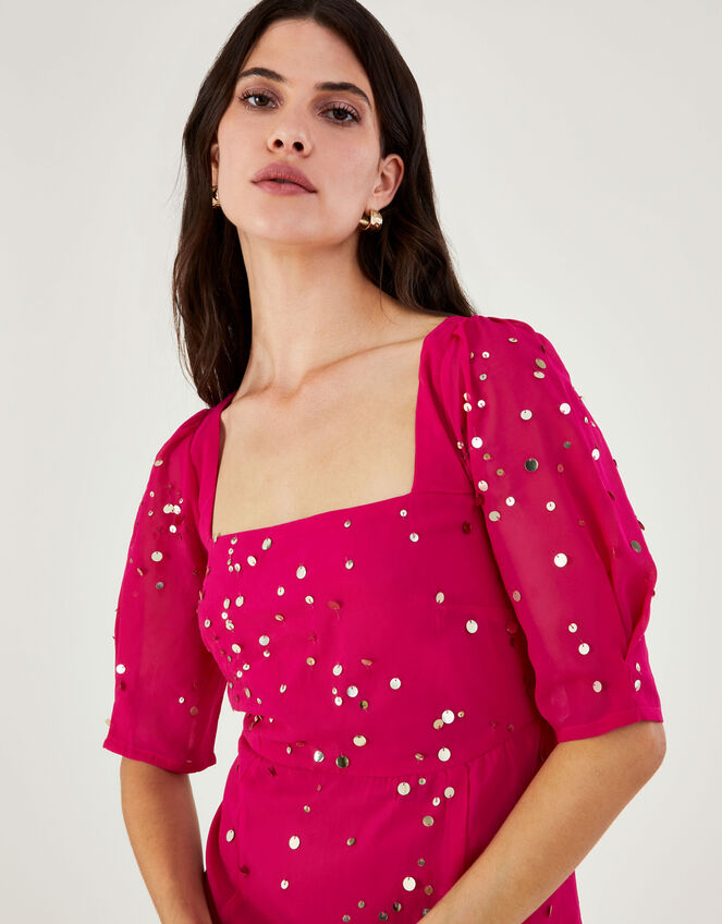 Judy Embellished Midi Dress in Recycled Polyester Pink