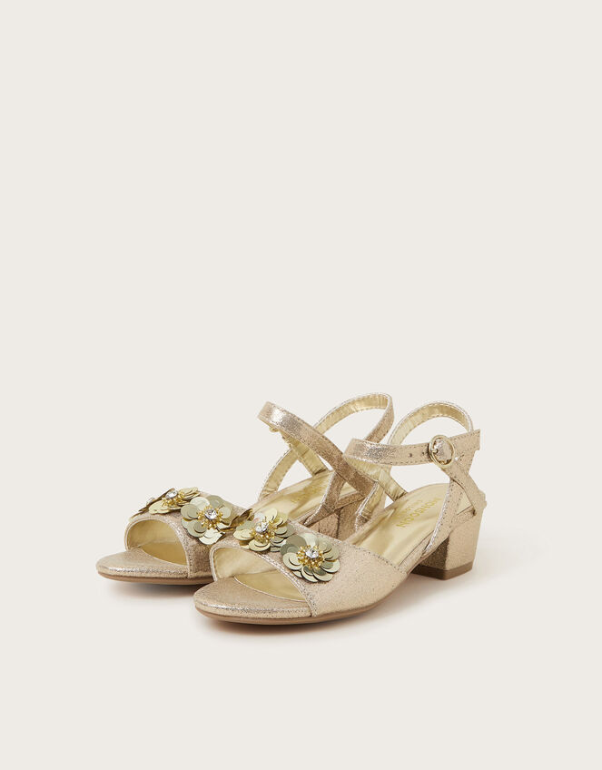 Floral Sequin Two-Part Slingback Mini Heels Gold | Shoes | Monsoon Global.