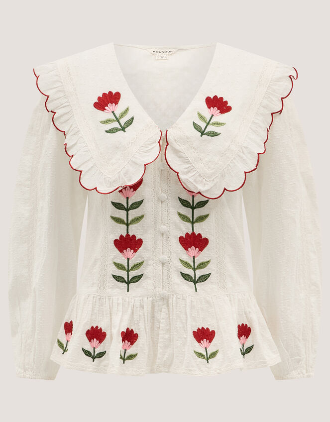 Talia Tulip Embroidered Scallop Collar Top White | Tops & T-shirts ...