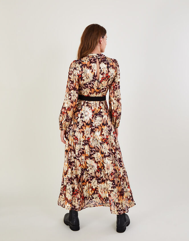 Leona Metallic Print Midi Dress Red | Evening Dresses | Monsoon Global.