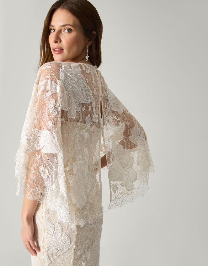 Eileen Cape Embellished Floral Lace Wedding Dress Ivory | Wedding ...