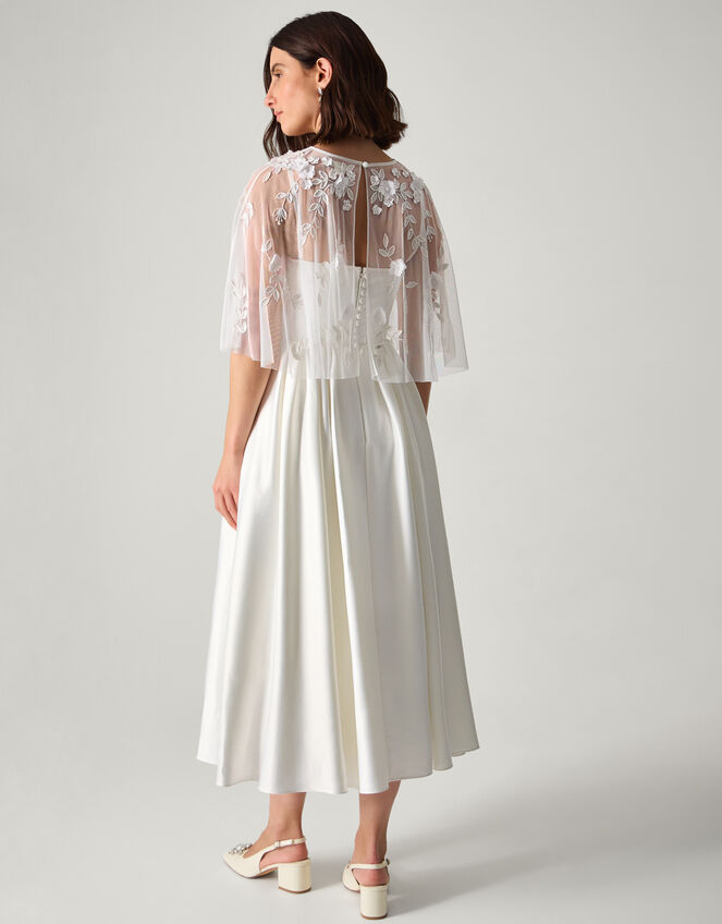 Celeste Floral Embellished Cape Satin Wedding Dress Ivory | Wedding ...