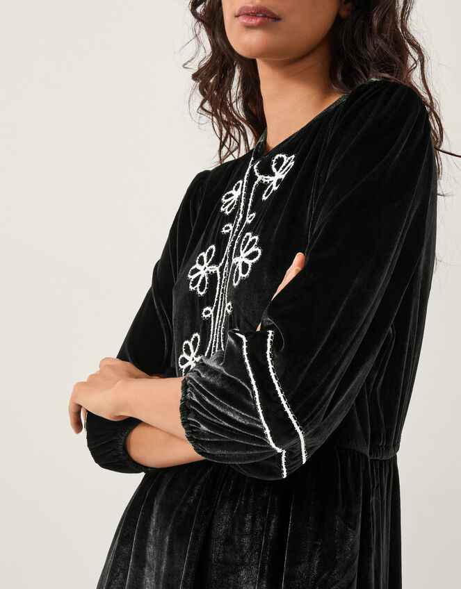 Venus Embroidered Stretch Velvet Midi Dress Black | Midi Dresses ...