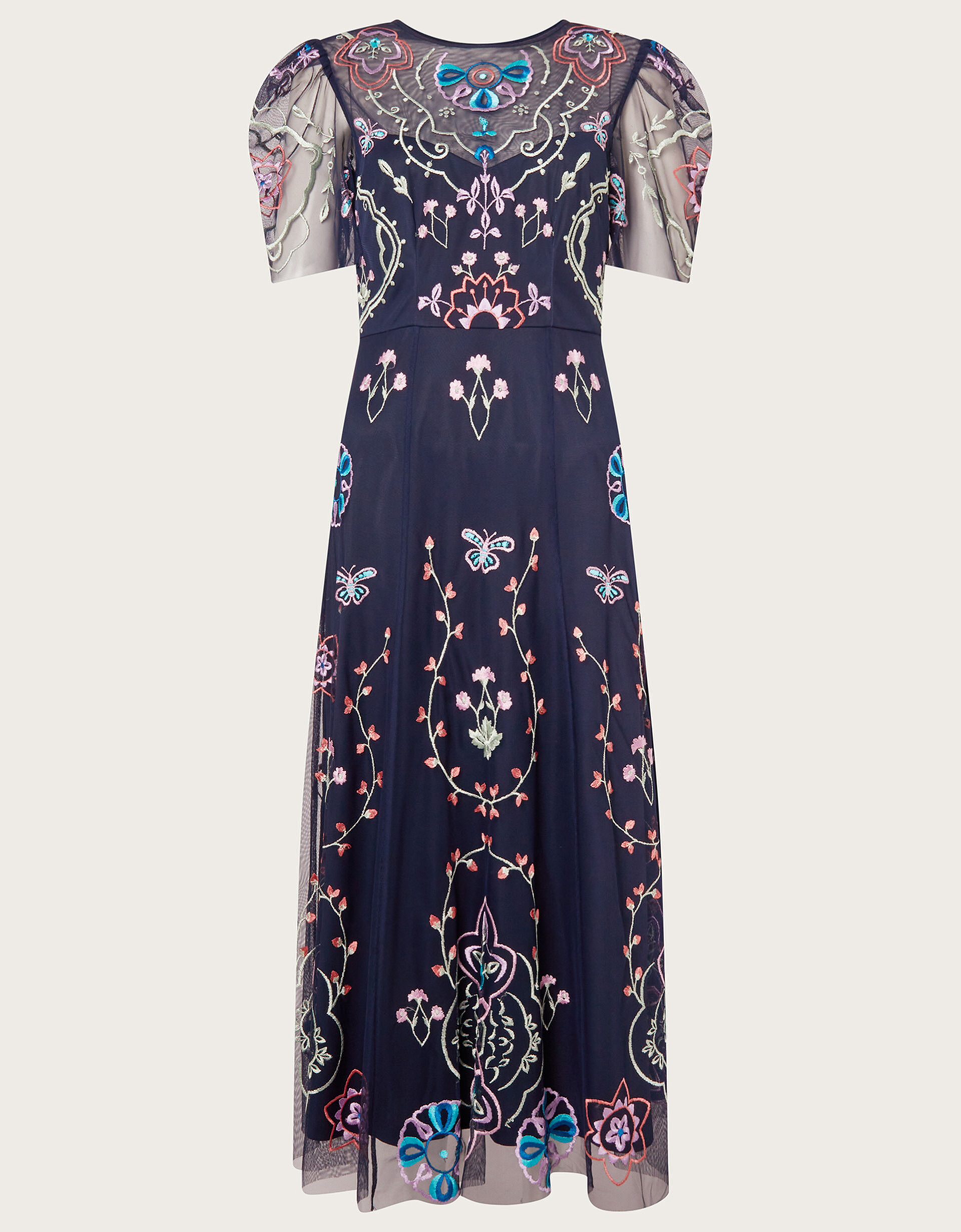 Leor Embroidered Midi Dress in Recycled Polyester Blue