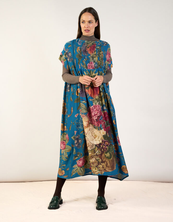 One Hundred Stars Primula Print Pleat Dress Teal