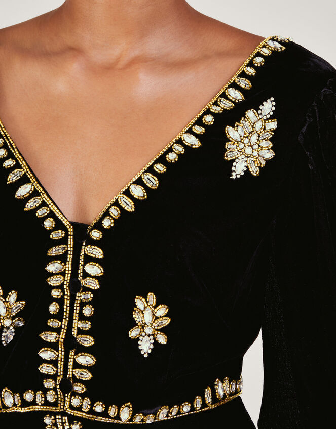 Vanessa Velvet Embellished Dress Black
