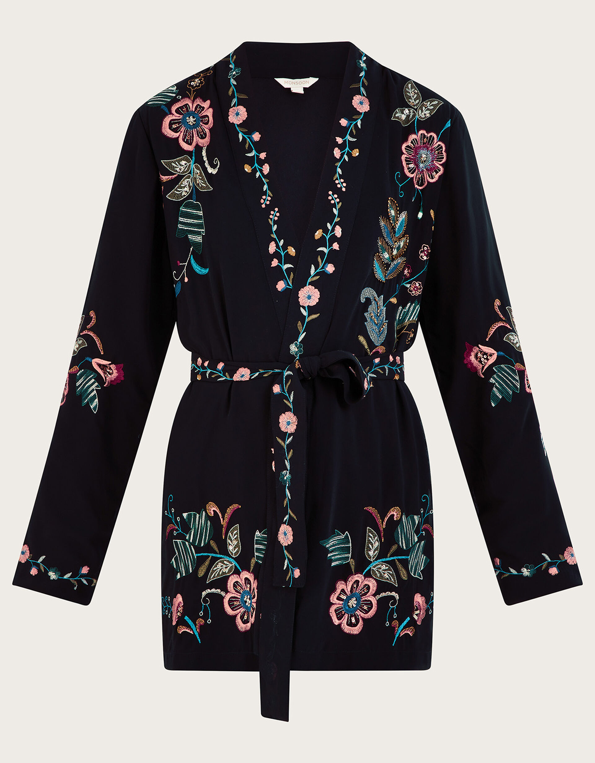 Triss Embroidered Peacock Jacket in Recycled Polyester Black