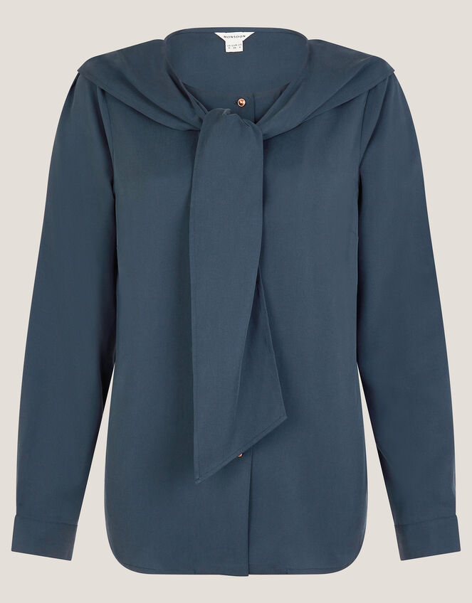 Drew Tie-Neck Blouse Blue | Tops & T-shirts | Monsoon Global.