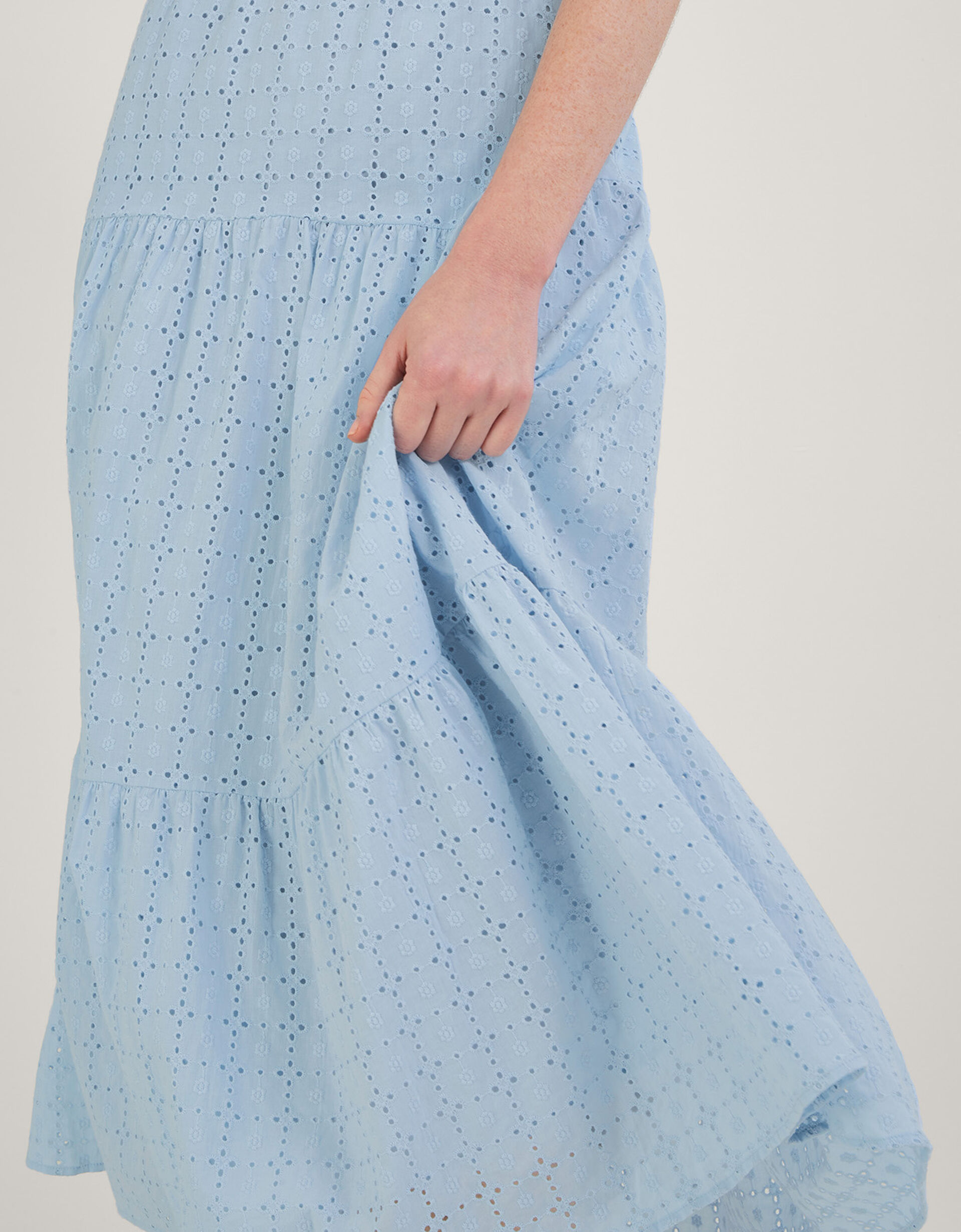 Belle Broderie Tiered Dress Blue | Maxi Dresses | Monsoon Global.