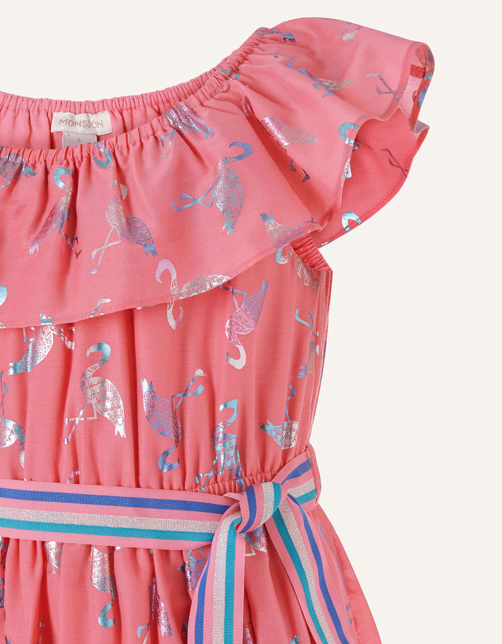 Flamingo Foil Frill Dress Orange | Girls' Dresses | Monsoon Global.