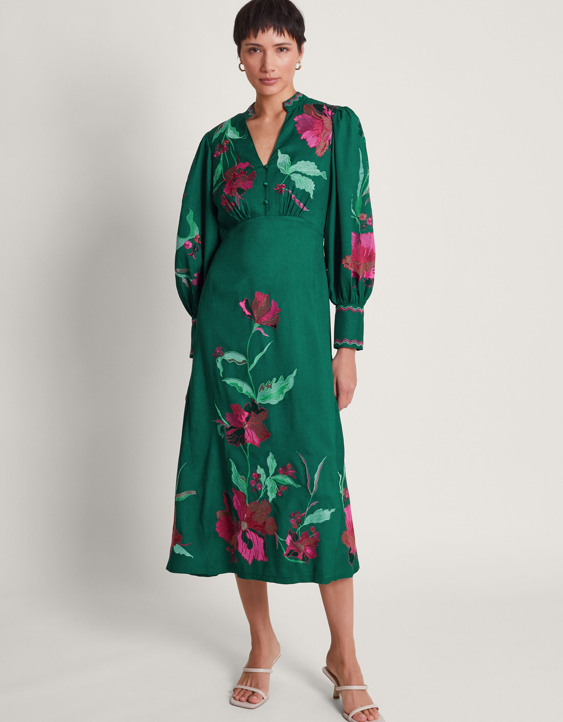 Lyra Embroidered Midi Dress Green | Evening Dresses | Monsoon US.