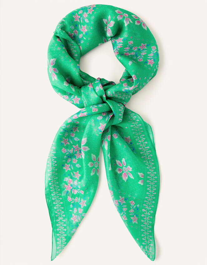 Floral Border Square Scarf in Pure Silk