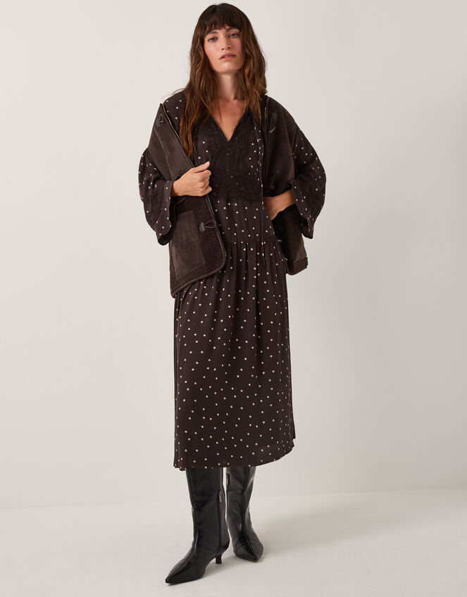 Mackie Polka Dot Lace Midi Dress Brown | Day Dresses | Monsoon Global.