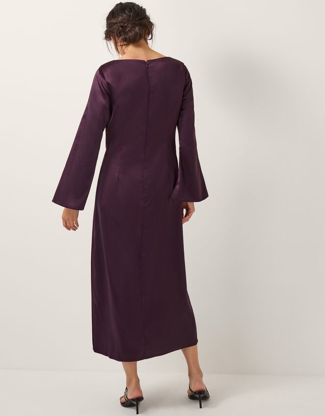 Callie Floral Satin Long Sleeve Midi Dress Purple | Evening Dresses ...