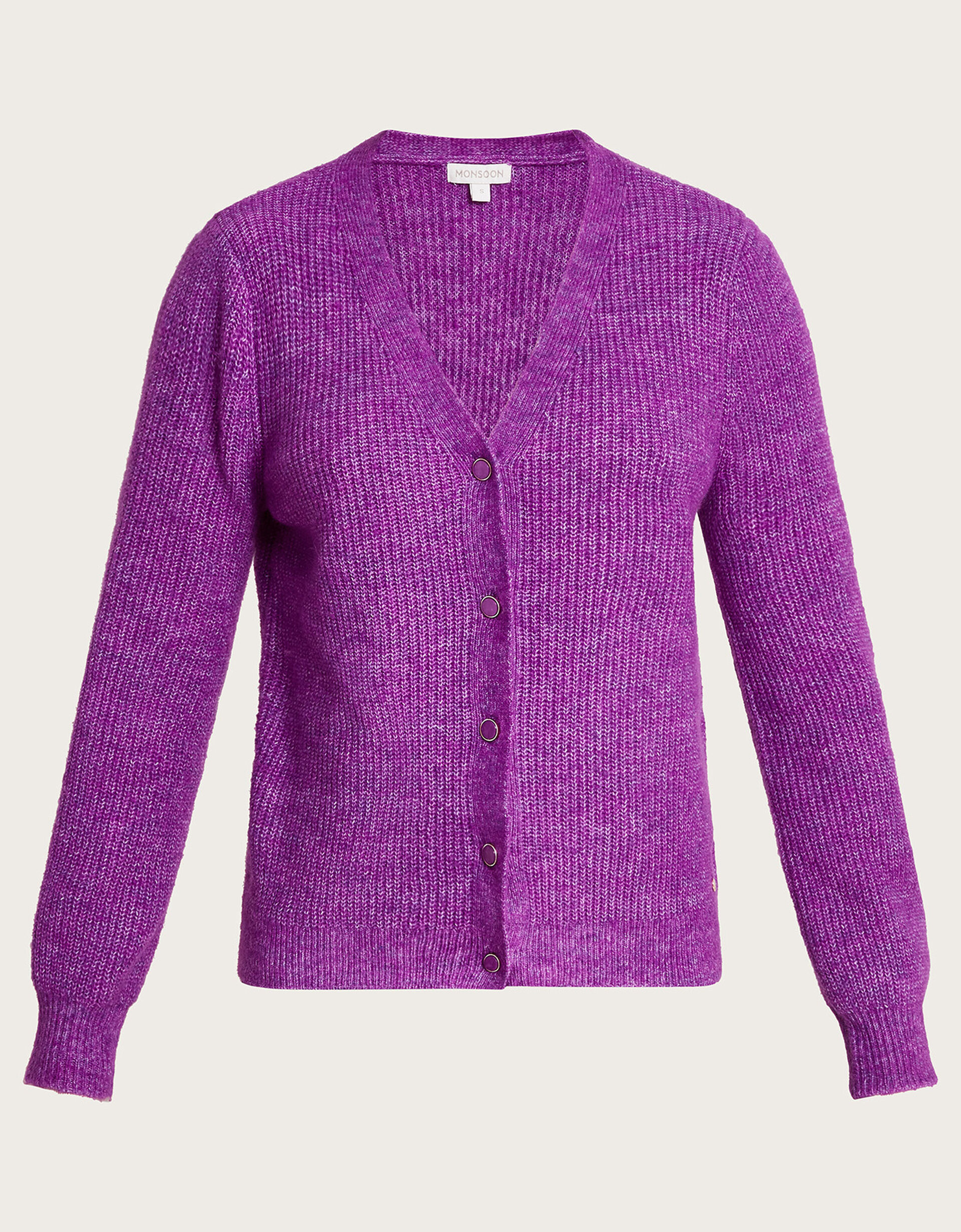 Super-Soft Ribbed Knit Cardigan Purple