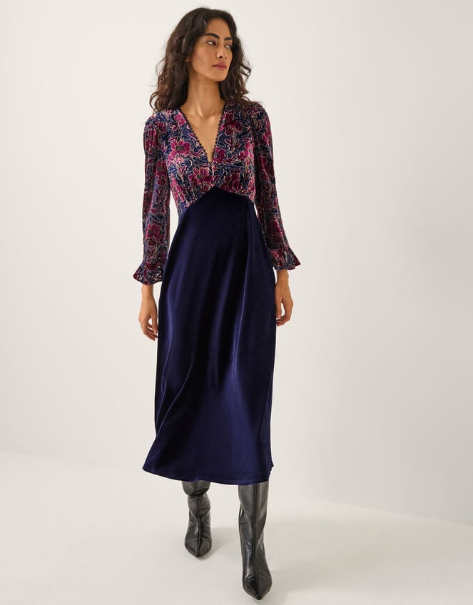 Milena Floral Devoré Velvet Midi Dress Purple | Day Dresses | Monsoon US.