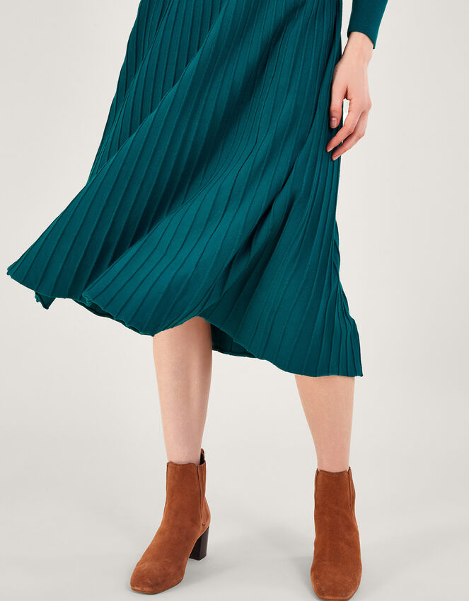 Pleat Trim Slash Neck Midi Dress with Lenzing™ Ecovero™