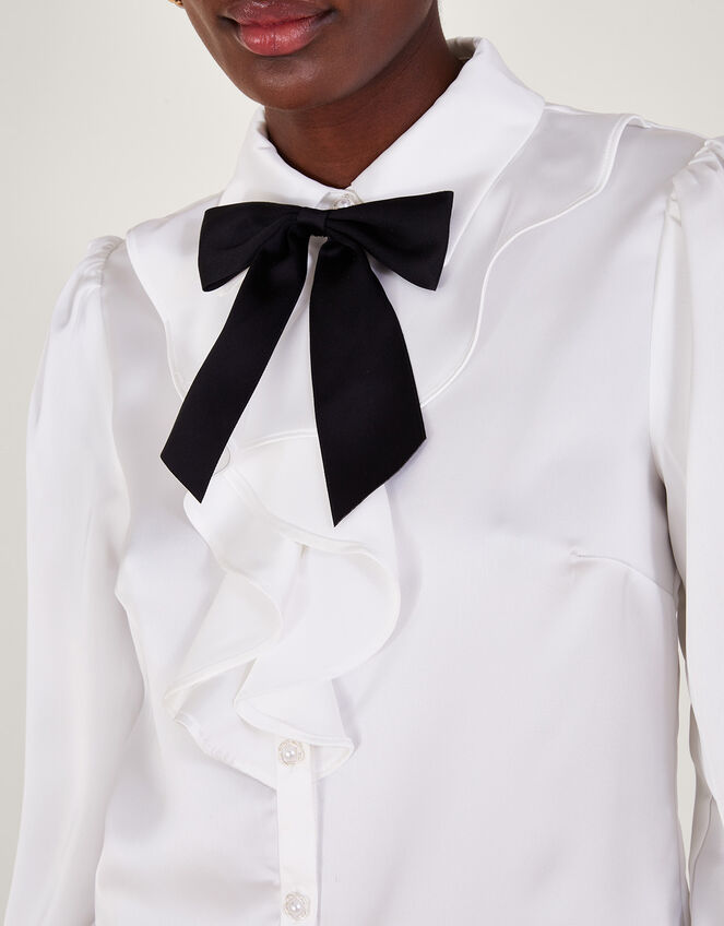 Sally Satin Frill Blouse White