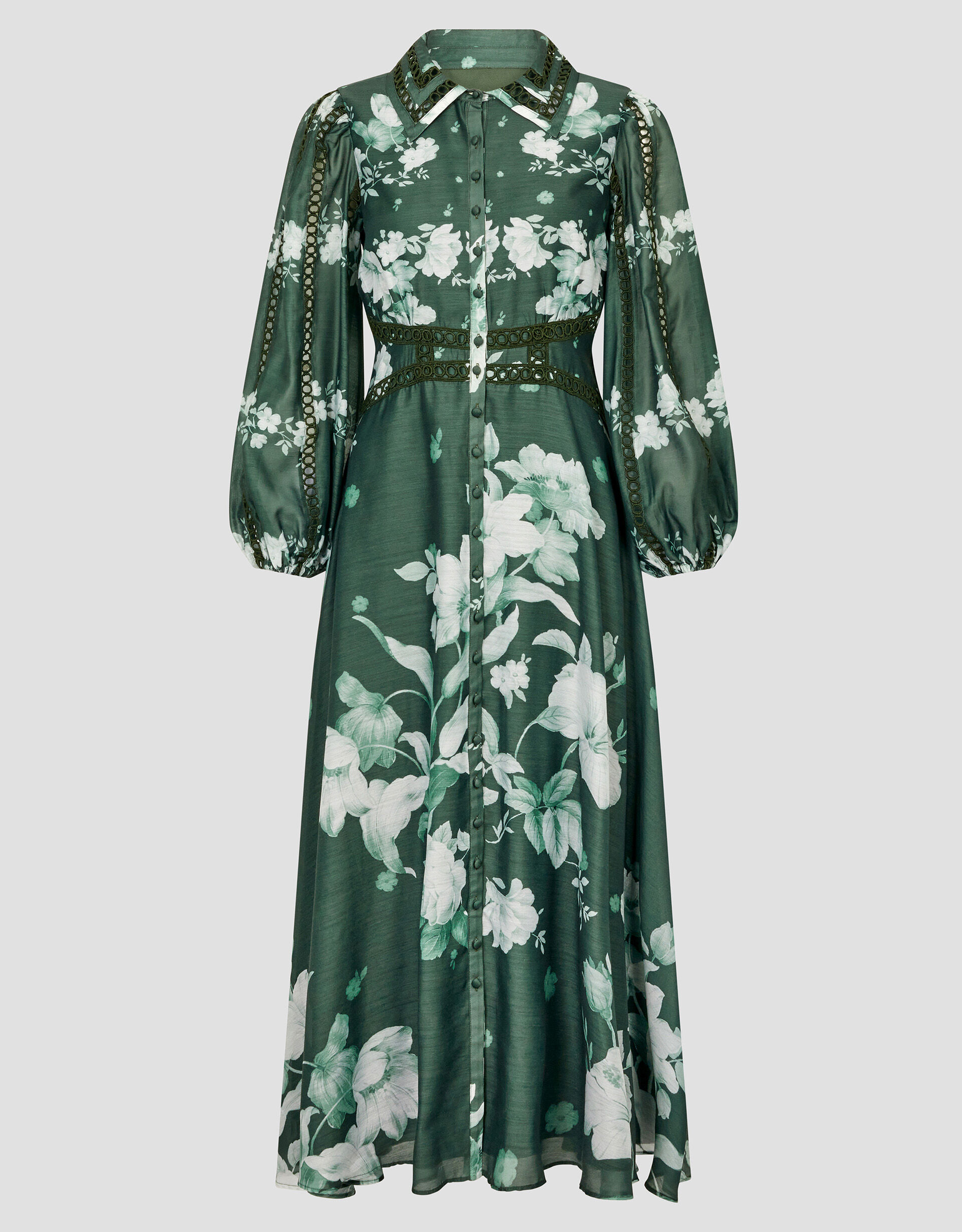 Amari Floral Midi Shirt Dress Green