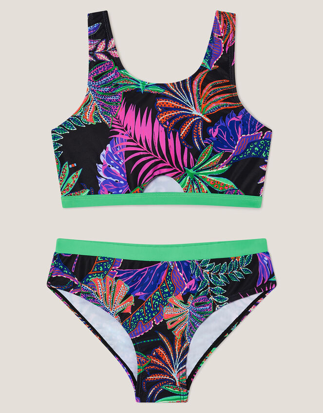 Tropical Print Bralette Bikini Set Black | Girls' Beach & Swimwear ...