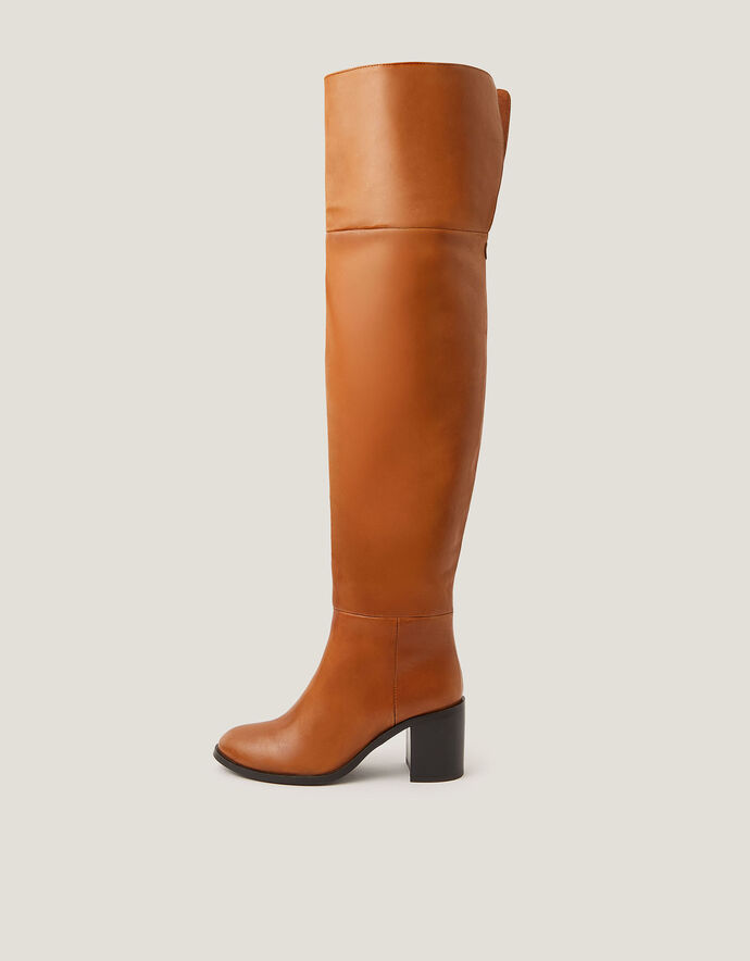 Bronte Leather Thigh High Heeled Boots Tan | Women's Shoes | Monsoon ROI.