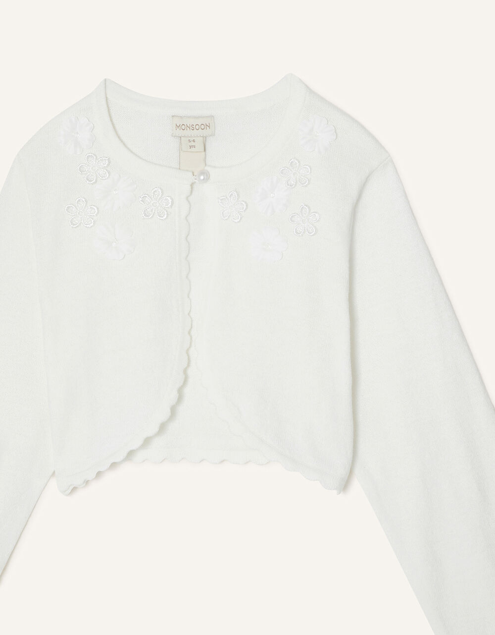 3D Flower Cropped Cardigan Ivory | Girls' Cardigans | Monsoon Global.