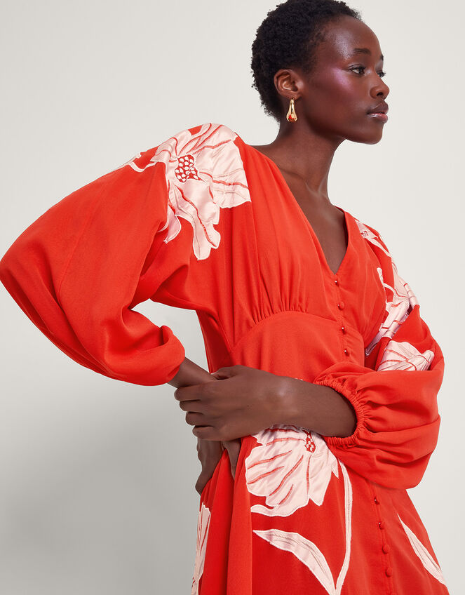 Talia Floral Applique Midi Tea Dress Orange | Evening Dresses | Monsoon ...