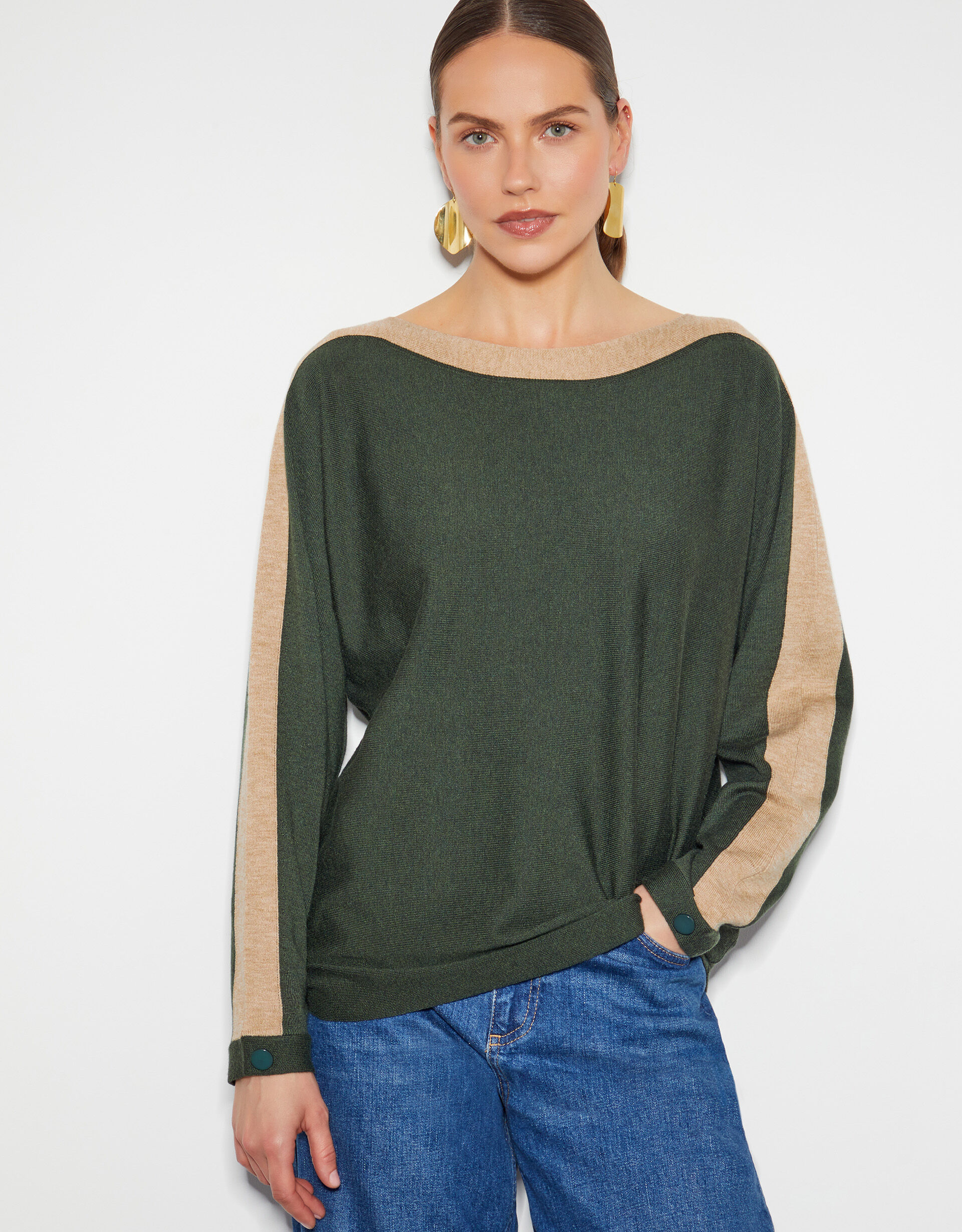Nellie Two-Tone Knit Sweater Green
