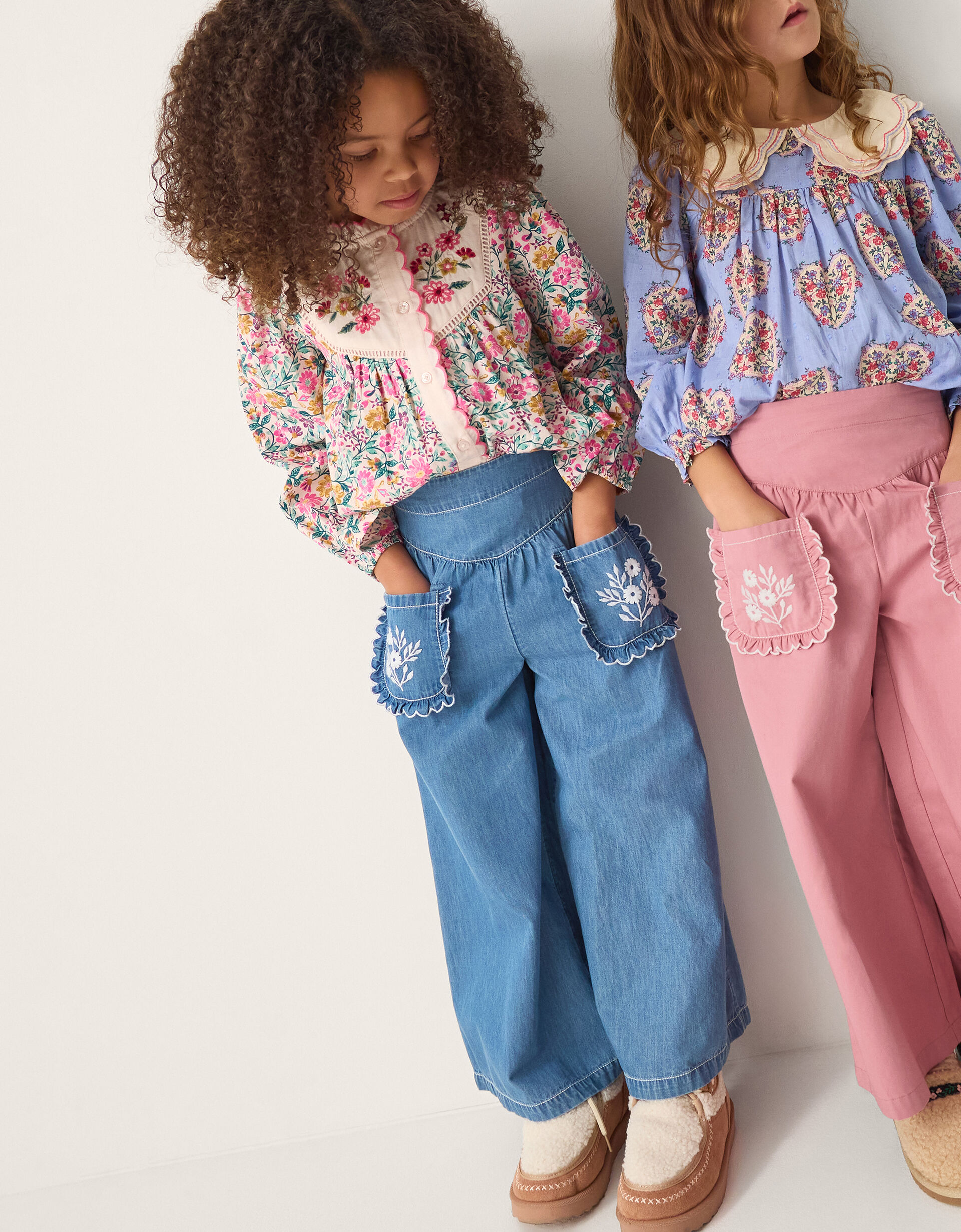 Embroidered Pocket Chambray Trousers Blue | Girls' Pants & Jeans ...