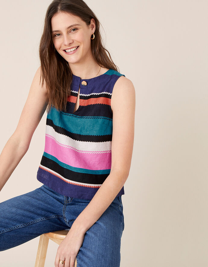 Katia Bold Stripe Top in Pure Linen Black | Vests, Camisoles And ...