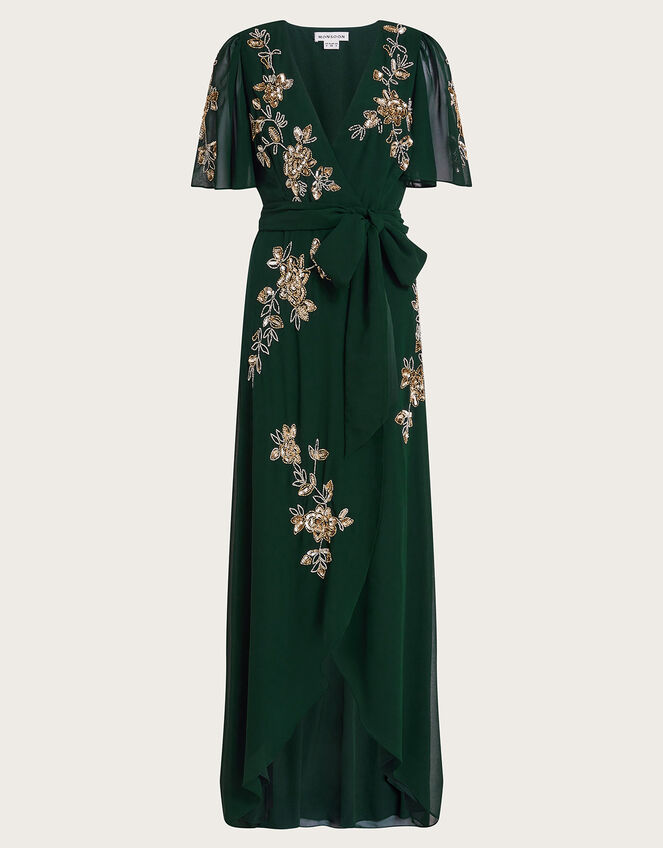 Sarah Embellished Wrap Dress Green | Evening Dresses | Monsoon US.
