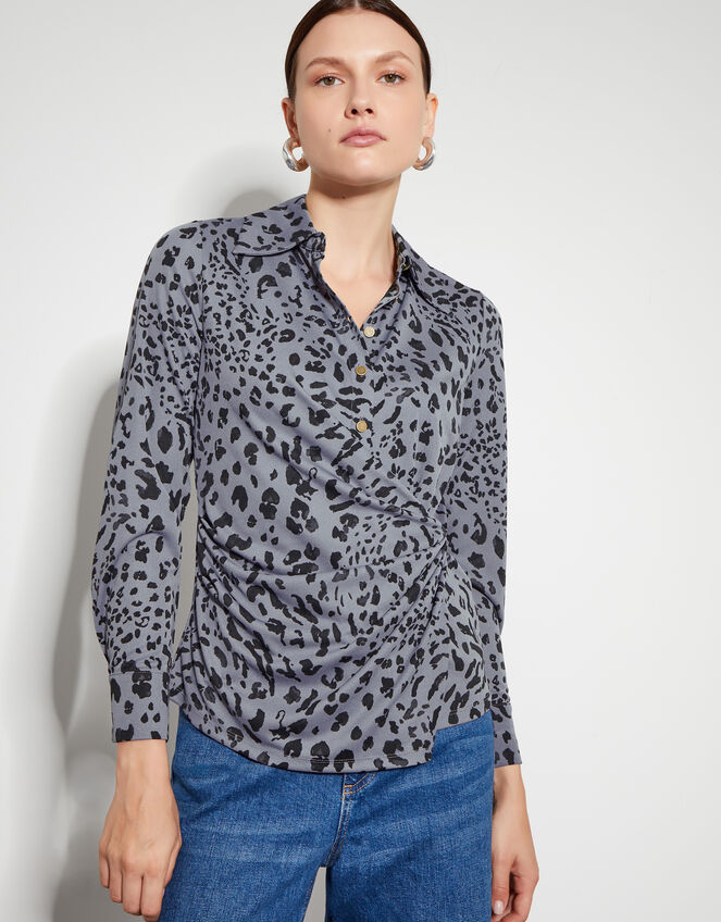 Aubrey Jersey Leopard Print Shirt Grey | Blouses & Shirts | Monsoon Global.