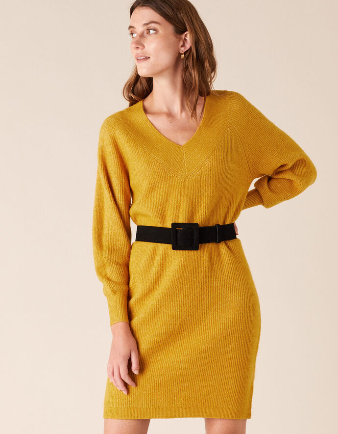 Ribbed Knit Dress Yellow