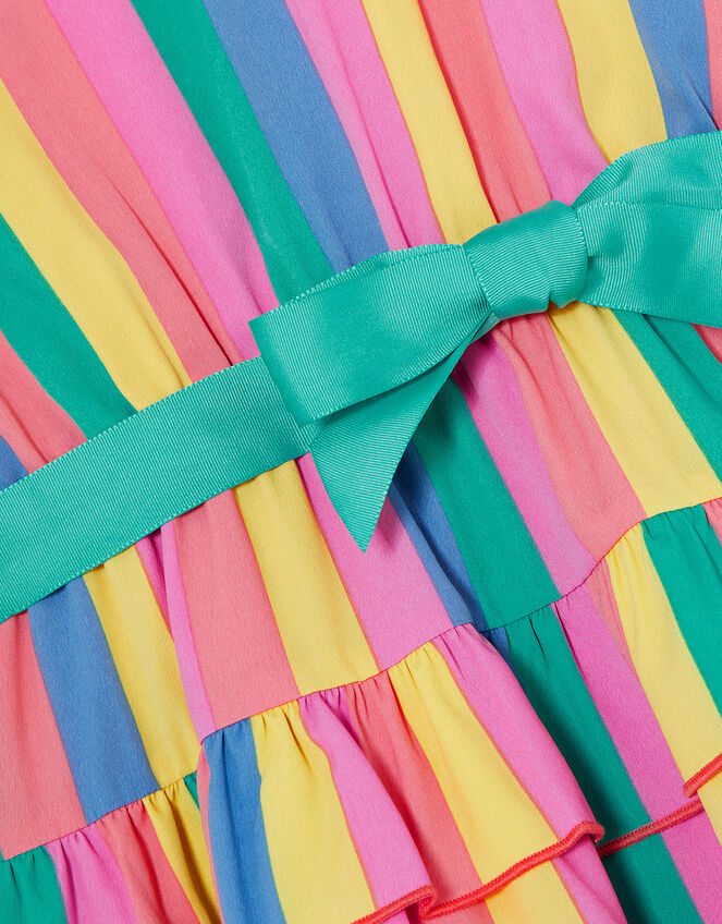 Soft Stripe Ruffle Shoulder Dress Green