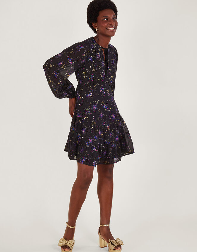 Felicia Printed Long Sleeve Mini Dress Blue