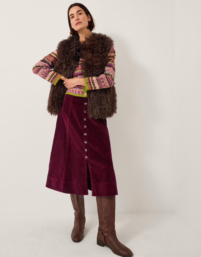 Jamie Button Corduroy Midi Skirt Red | Skirts | Monsoon Global.